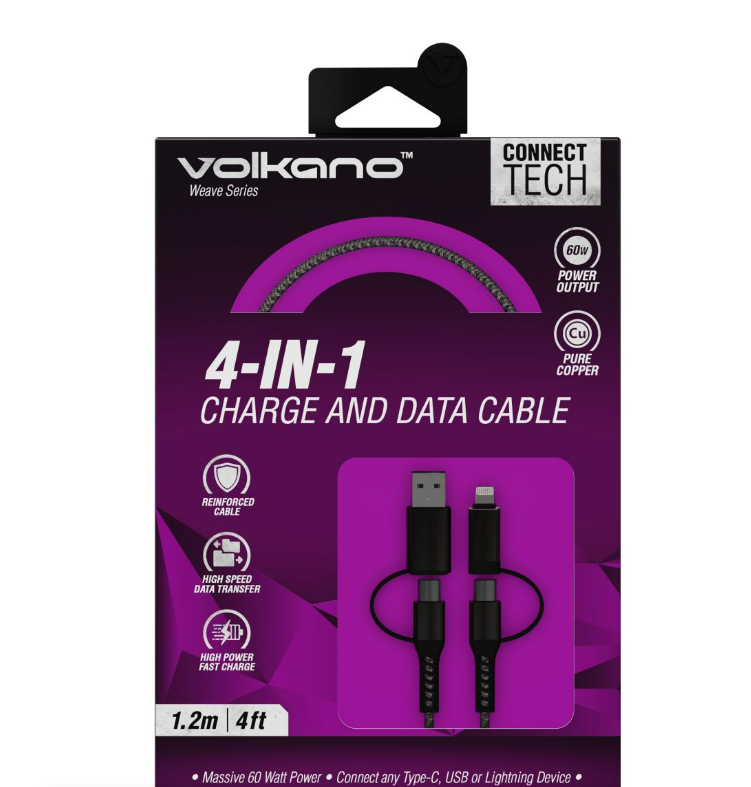 Volkano Weave series 4-in-1 charge & data cable – Elex Academic Bookstore