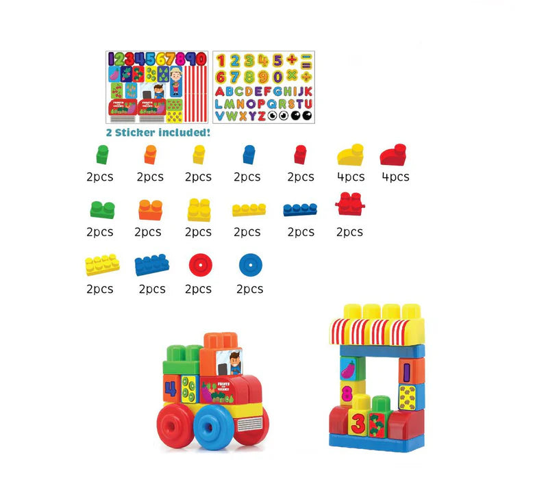 SUNTA - Fruit, Veg, Numbers Building Blocks & Stickers - 38 Pieces In ...