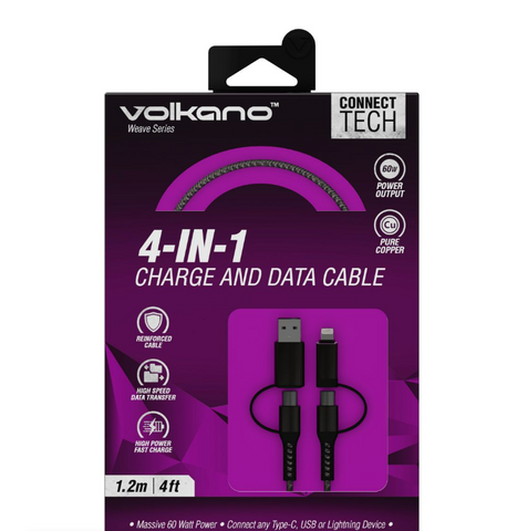 Volkano Weave series 4-in-1 charge & data cable – Elex Academic Bookstore