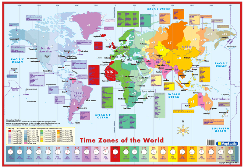 World Time Zones Wall Map – Elex Academic Bookstore